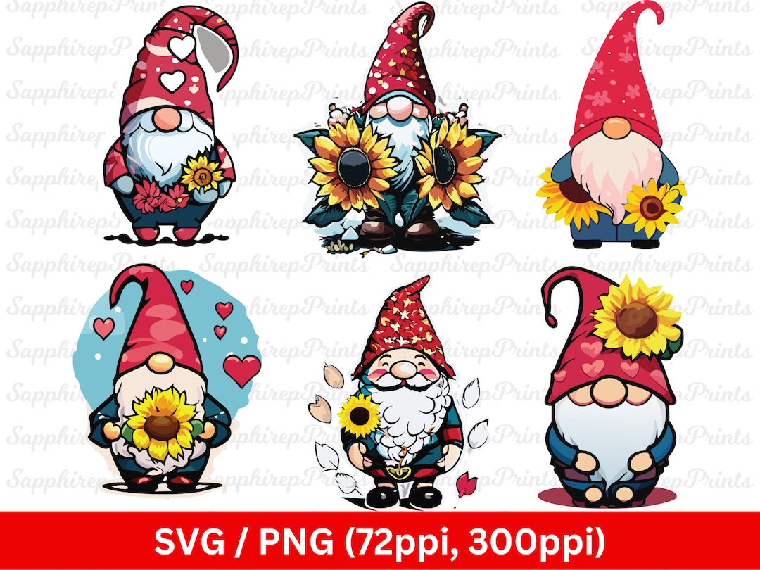 6 Sunflower Gnomes Svg Bundle, Gnomes With Sunflower Svg Bundle, Spring ...