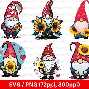 6 Sunflower Gnomes Svg Bundle, Gnomes With Sunflower Svg Bundle, Spring ...