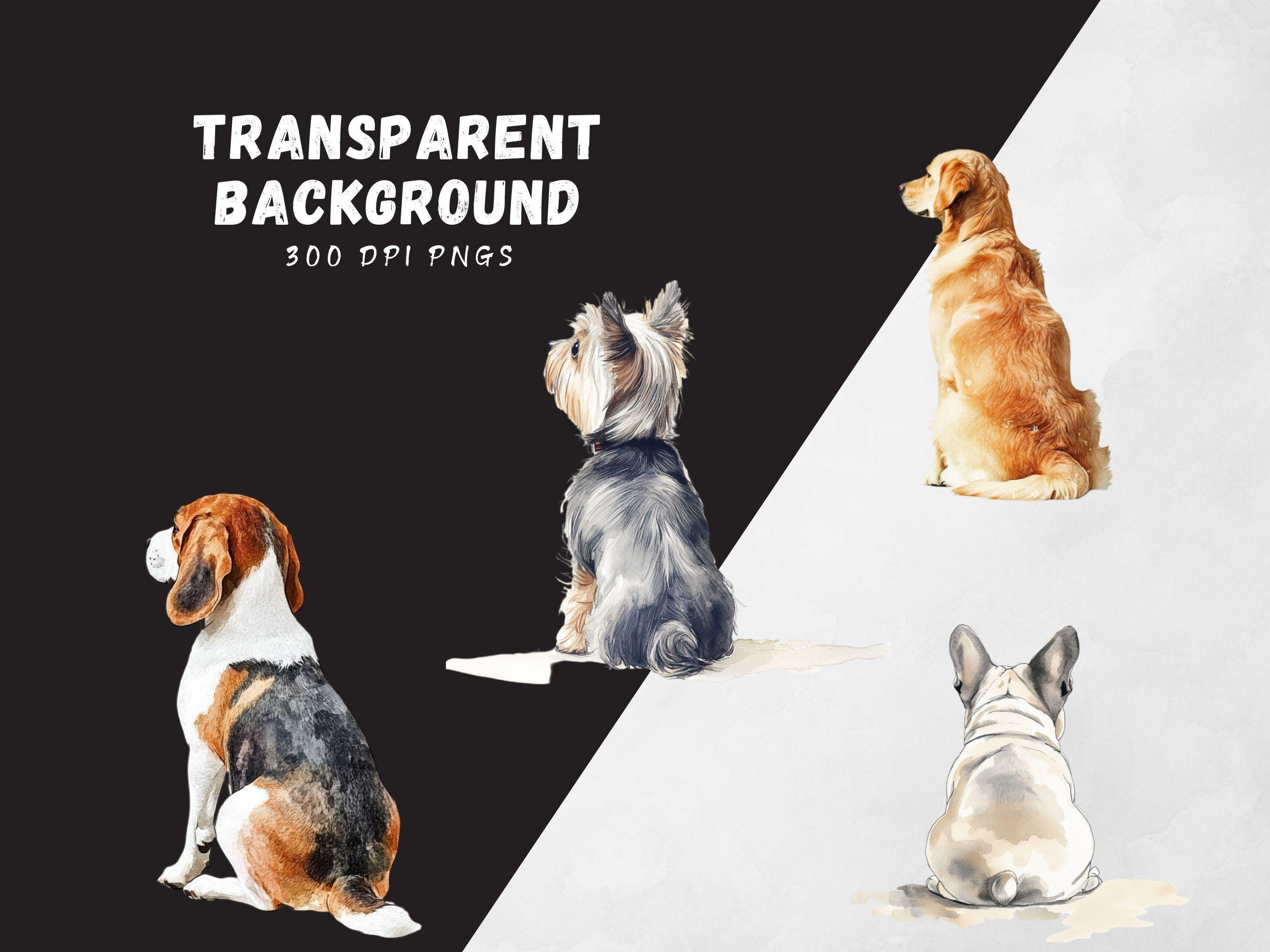 Dog Clipart From Back PNG | Cute Rear Sitting Dogs Watercolor Clipart ...