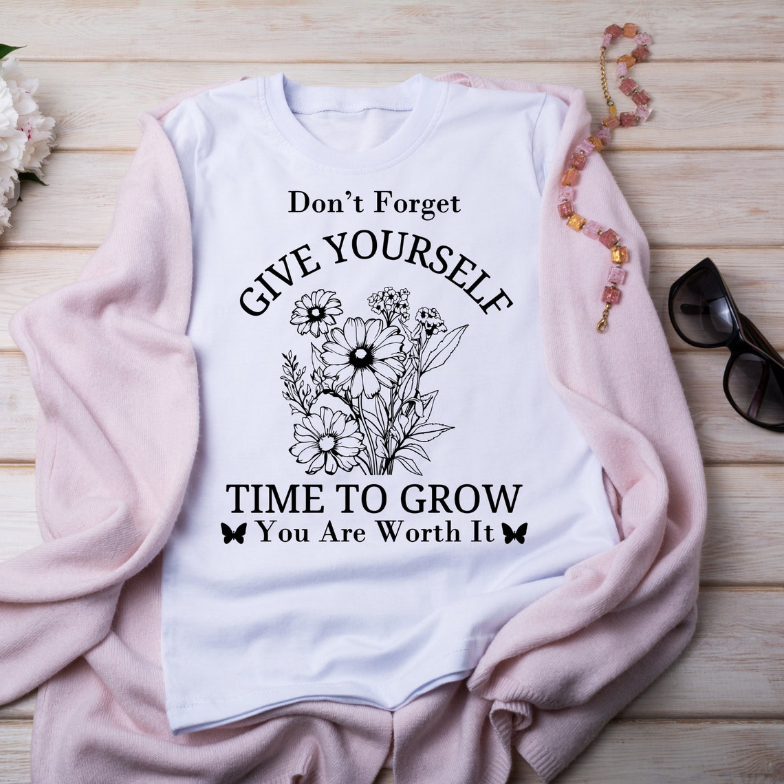 Floral Svg, Boho Svg, Spring Svg, Front Pocket Svg, Give Yourself Time ...