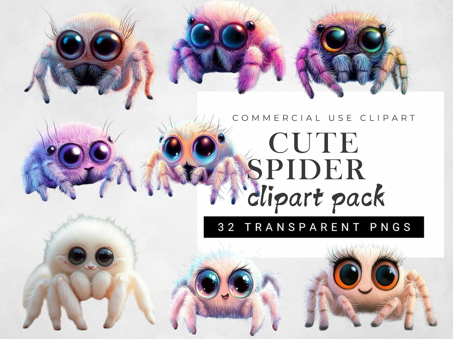 Spider Clipart Bundle, Cute Cartoon Spider Illustrations, Fun Insect ...