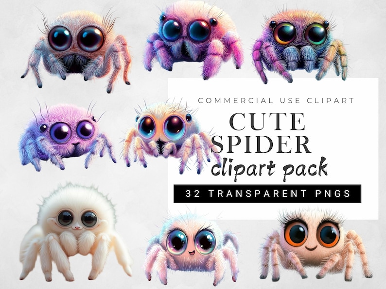 Spider Clipart Bundle, Cute Cartoon Spider Illustrations, Fun Insect ...