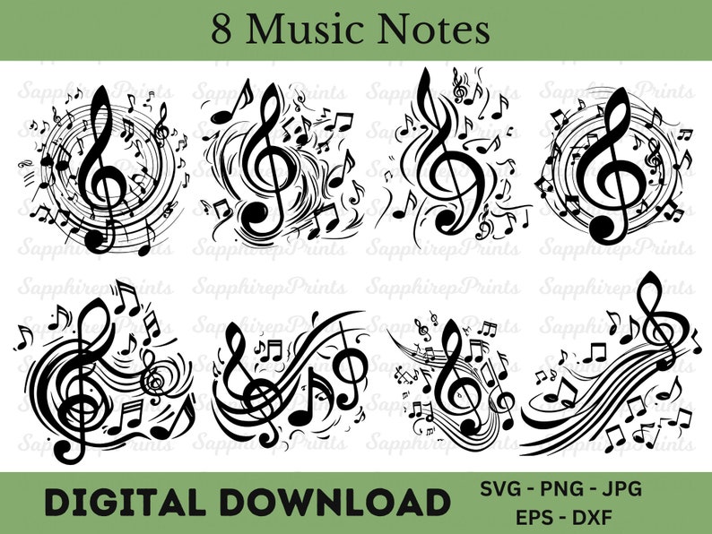 Musical Notes Svg Bundle, Musical Notes Clipart, Music Notes Svg, Music ...
