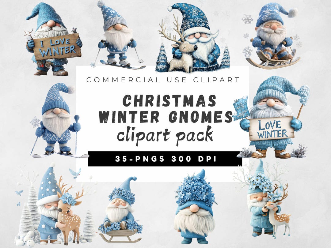 Blue Christmas Winter Gnome Clipart Bundle, Winter Gnome Clipart PNG ...