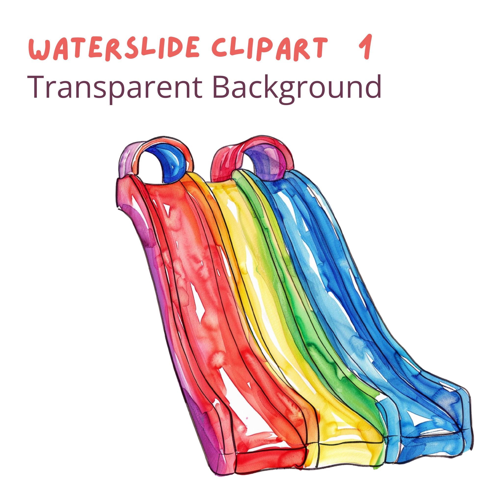 Watercolor Water Slide Clipart Bundle, Watercolor Waterslide Png, Water ...