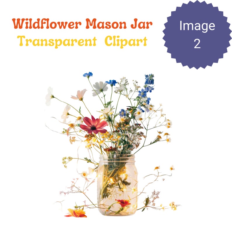 Mason Jar Clipart, Mason Jar Floral Clipart, Wildflower Bouquets Summer ...