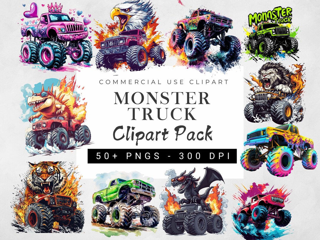 Watercolor Monster Truck Clipart, Monster Truck Png Bundle, Monster ...