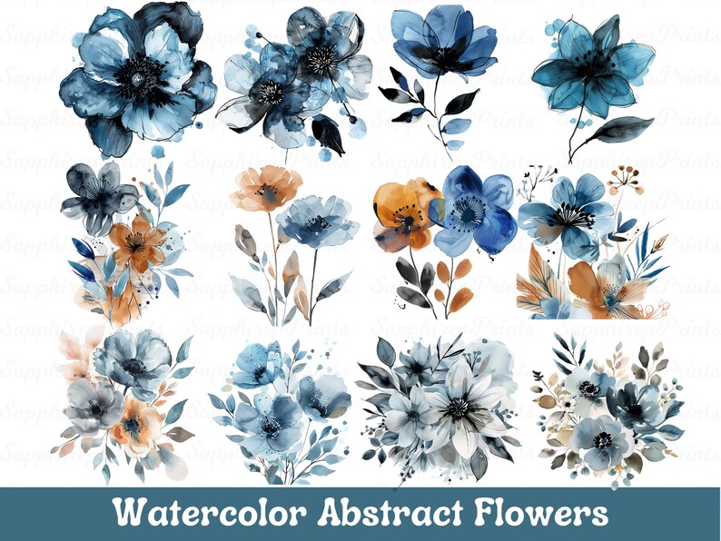 12 Abstract Flowers Clipart Bundle, Flowers Print Png, Printable ...