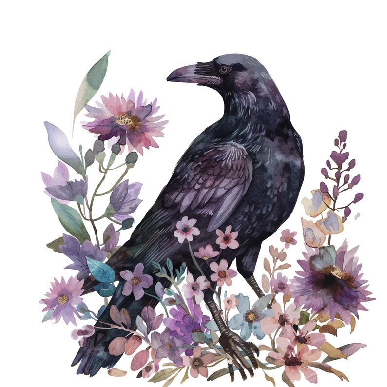 Watercolor Gothic Ravens Clipart, Dark Fantasy Watercolor Witch PNG ...