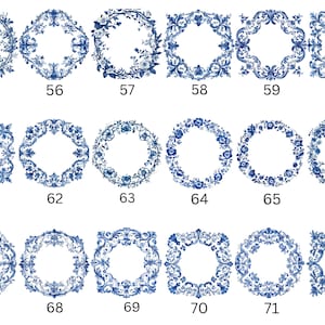 French Blue Frame Clipart Set, Floral Ornate Frame PNG, 117 Watercolor ...