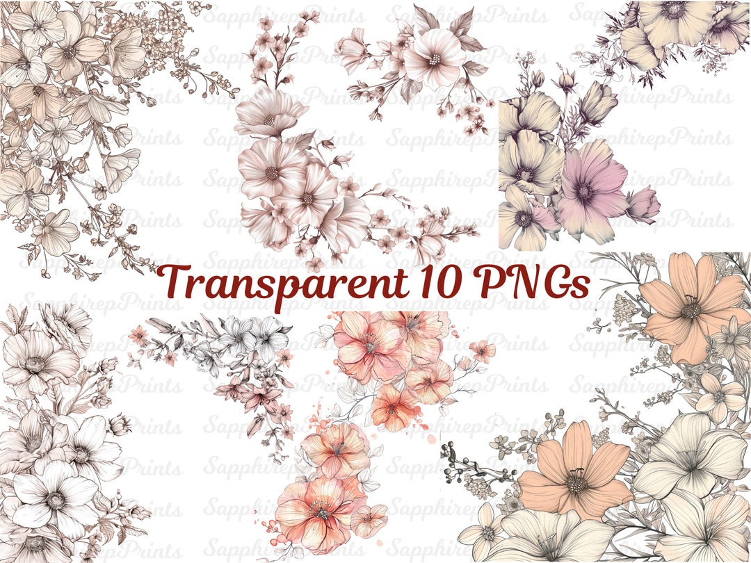 Flower Corner Clipart Bundle, Wedding Flowers Clipart, Floral Border ...