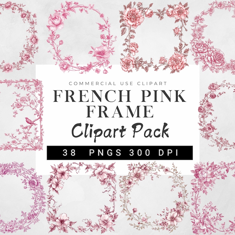 Pink Toile Frame Clipart - Etsy UK