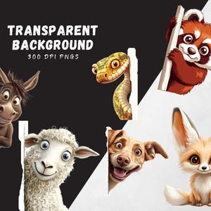 Quirky Peeking Animals Clipart Bundle, Humorous Whimsical Animal, Silly ...