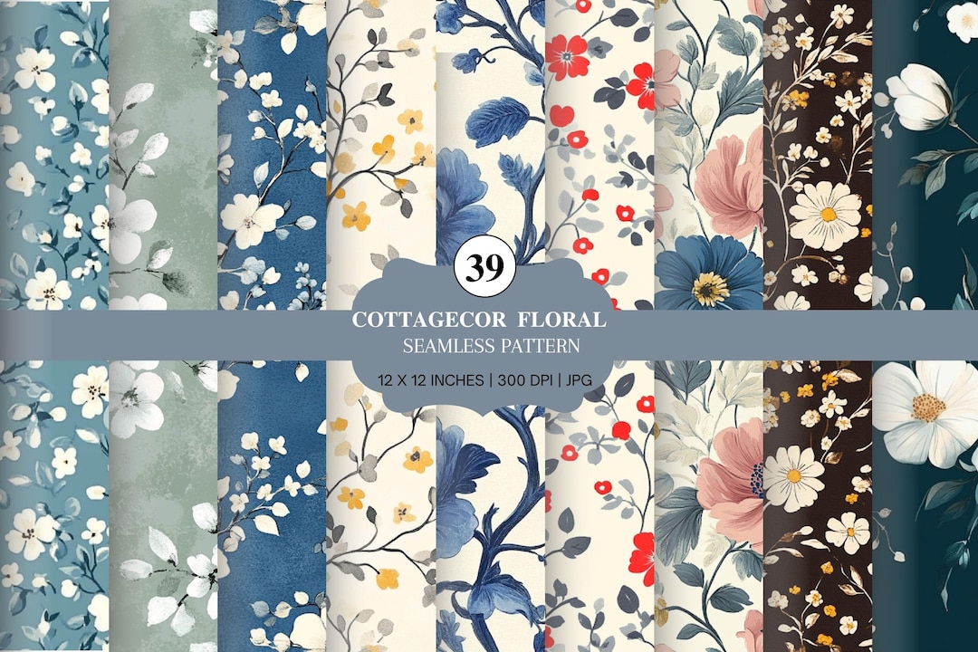 Cottagecore Floral Seamless Pattern, Boho Spring Summer Flowers ...
