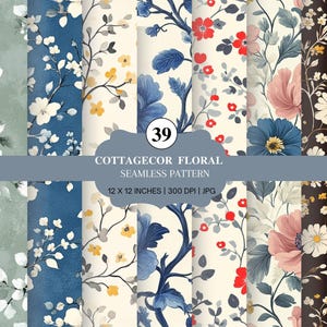 Cottagecore Floral Seamless Pattern, Boho Spring Summer Flowers ...