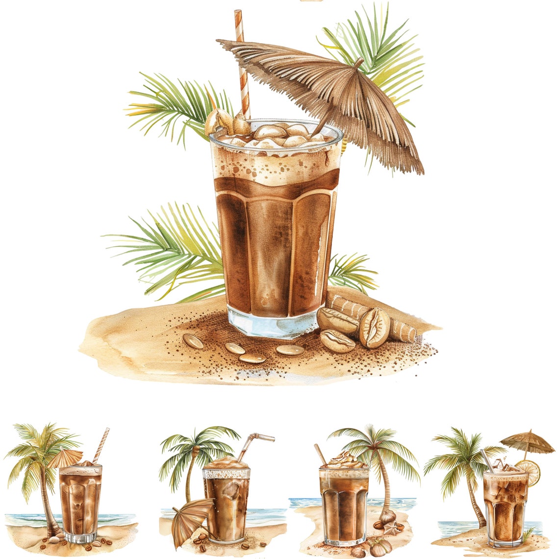 Strandkaffee Clipart, Kaffee Clipart Bundle mit transparentem ...