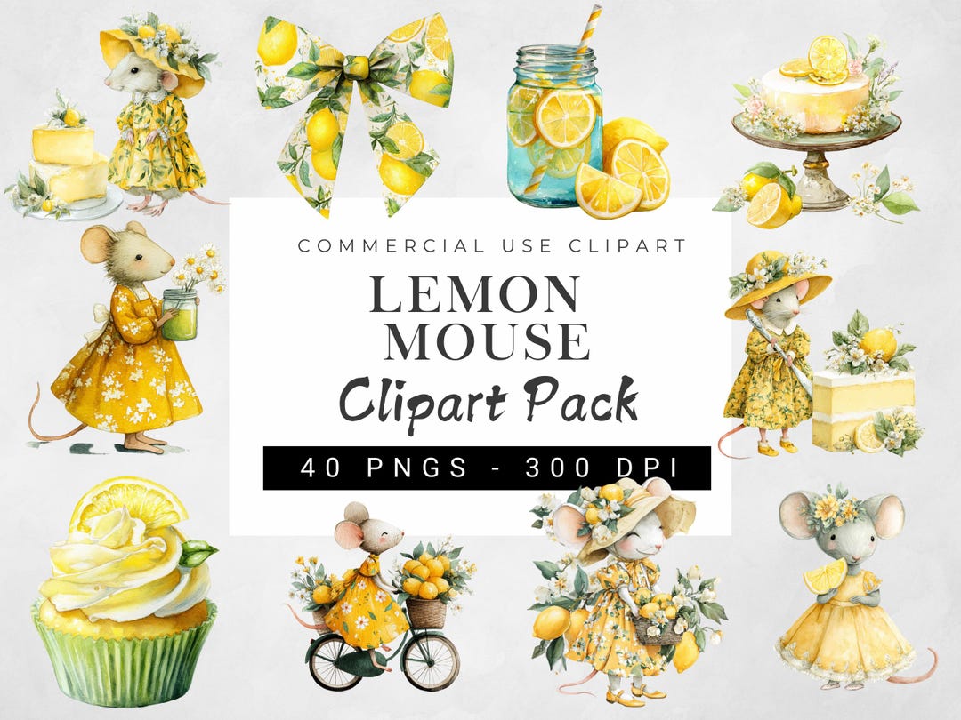 Lemon Mouse Clipart PNG, Cute Mice With Fruit Illustrations, Yellow ...