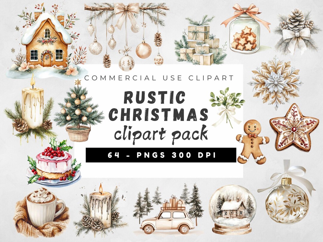 Watercolor Rustic Christmas Clipart Bundle, Christmas Ornaments Clipart ...