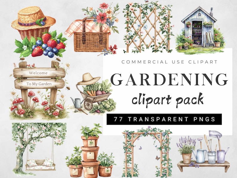Gardening Clipart Bundle, Home Garden Png, Vintage Garden Tools ...