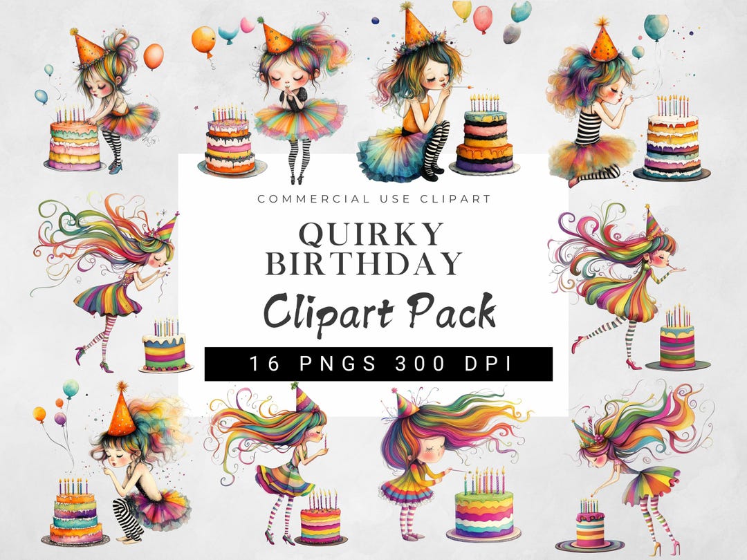 Watercolor Quirky Funny Birthday Clipart Bundle – Watercolor Pngs With ...