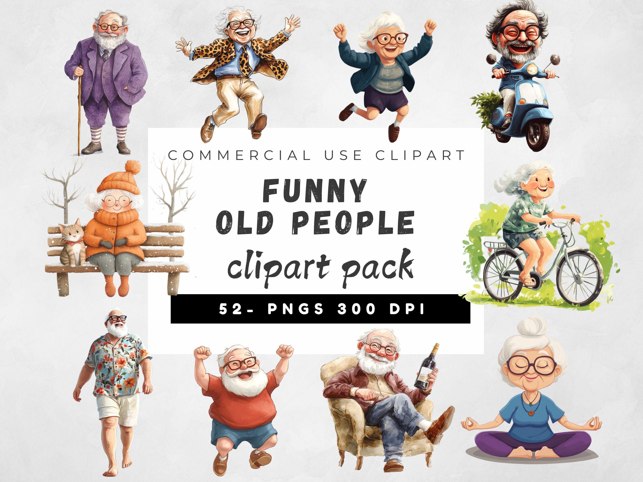 Funny Cute Old People Clipart Bundle, Funny Drunk Old Man Clipart ...