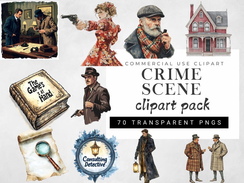 Crime Scene Clipart Bundle, Detective Tools Clipart, Blood Splatter Png ...