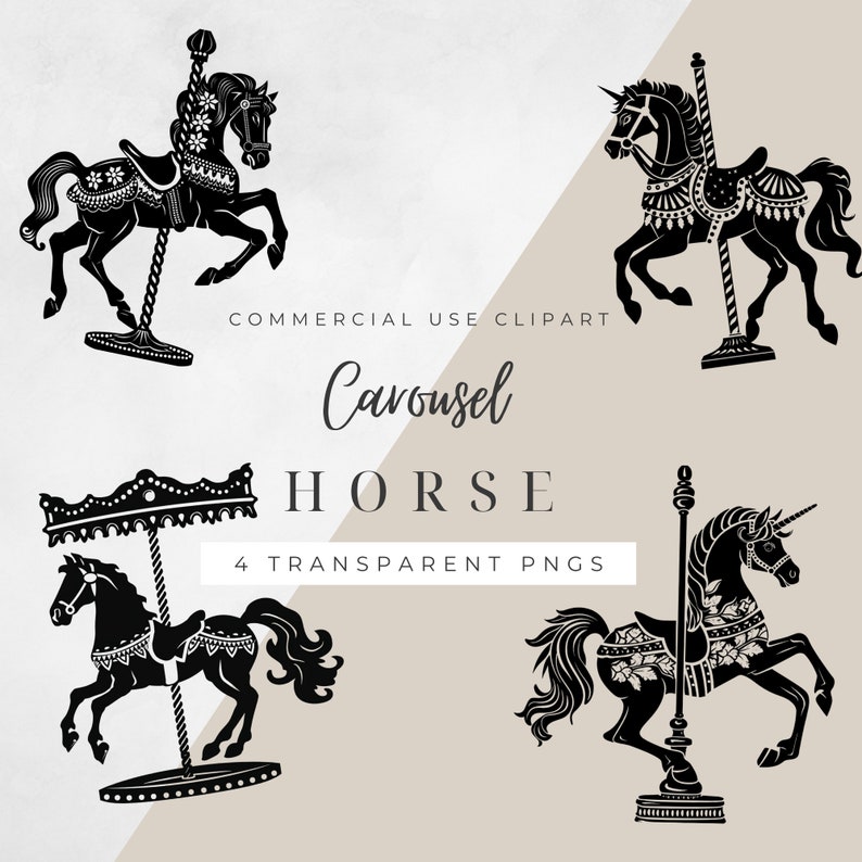Carousel Horse Clipart Bundle Set of 4, Carousel Horse Png, Horse ...