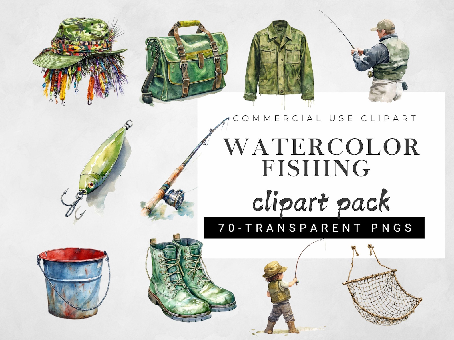 Fishing Clipart Bundle, Fishing PNG, Fisherman's Day Clipart, Fishing ...