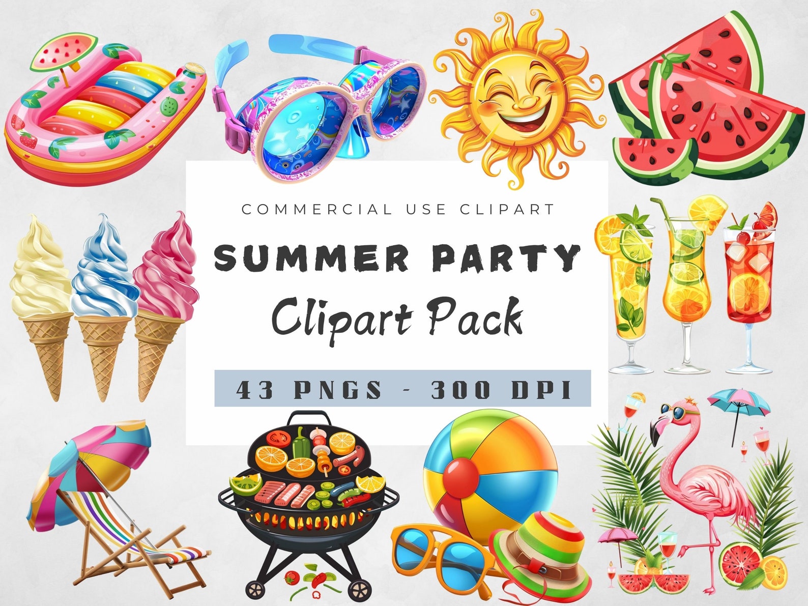 Summer Party Clipart PNG, Cute Pool Party Clipart Bundle, Beach Party ...