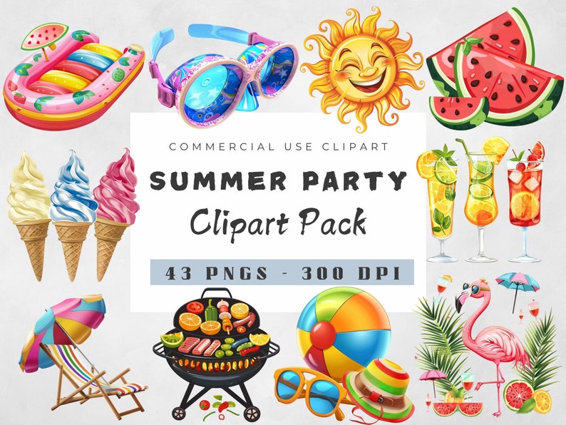 Summer Party Clipart PNG, Cute Pool Party Clipart Bundle, Beach Party ...