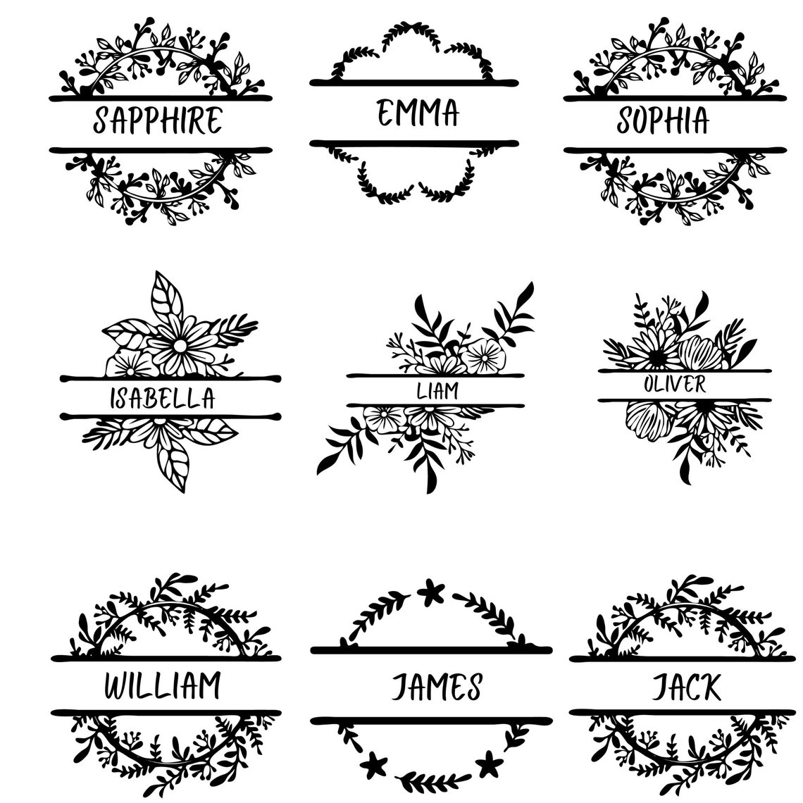 Split Monogram Svg Bundle, Splitbmonogram Svg , Split Floral Frame Svg ...