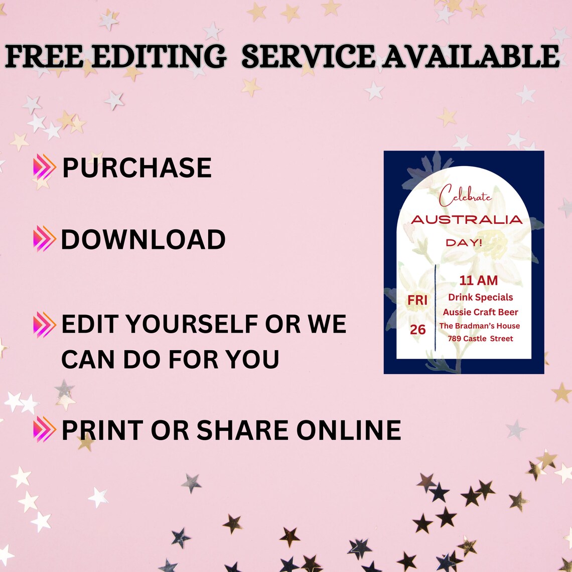 Editable Australia Day Invitation Template, Printable Australia Day ...