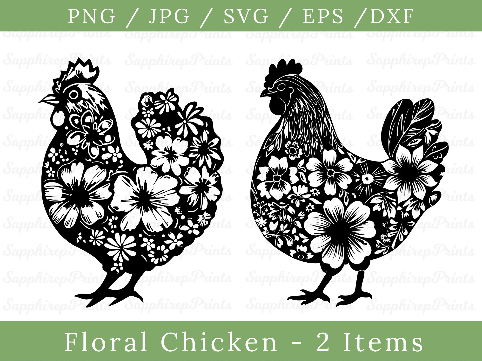 Floral Chicken SVG PNG, Chicken Svg, Farm Animal Svg, Floral Chicken ...