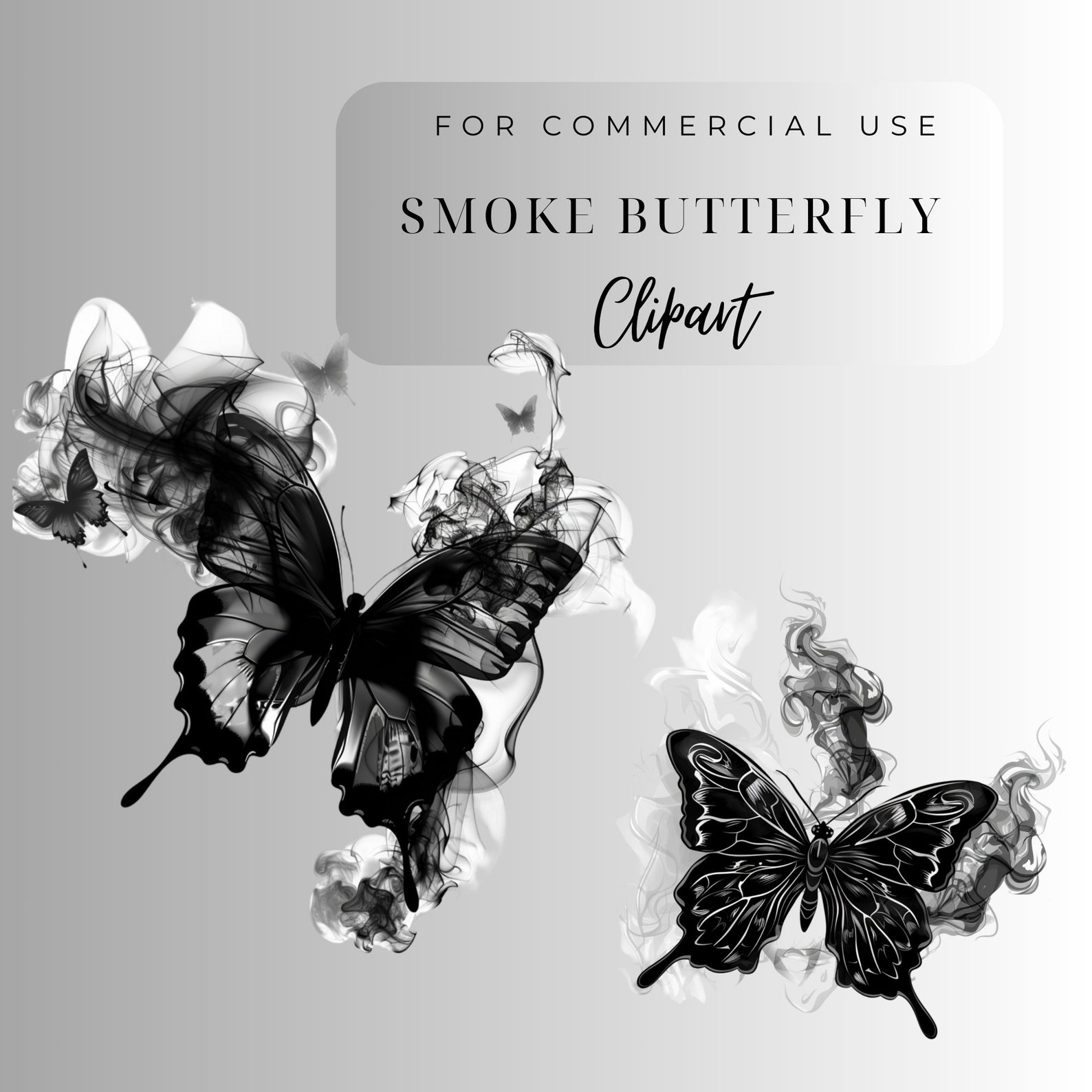 Smoke Butterfly Clipart Bundle | Vibrant Butterfly PNG Set | Black ...