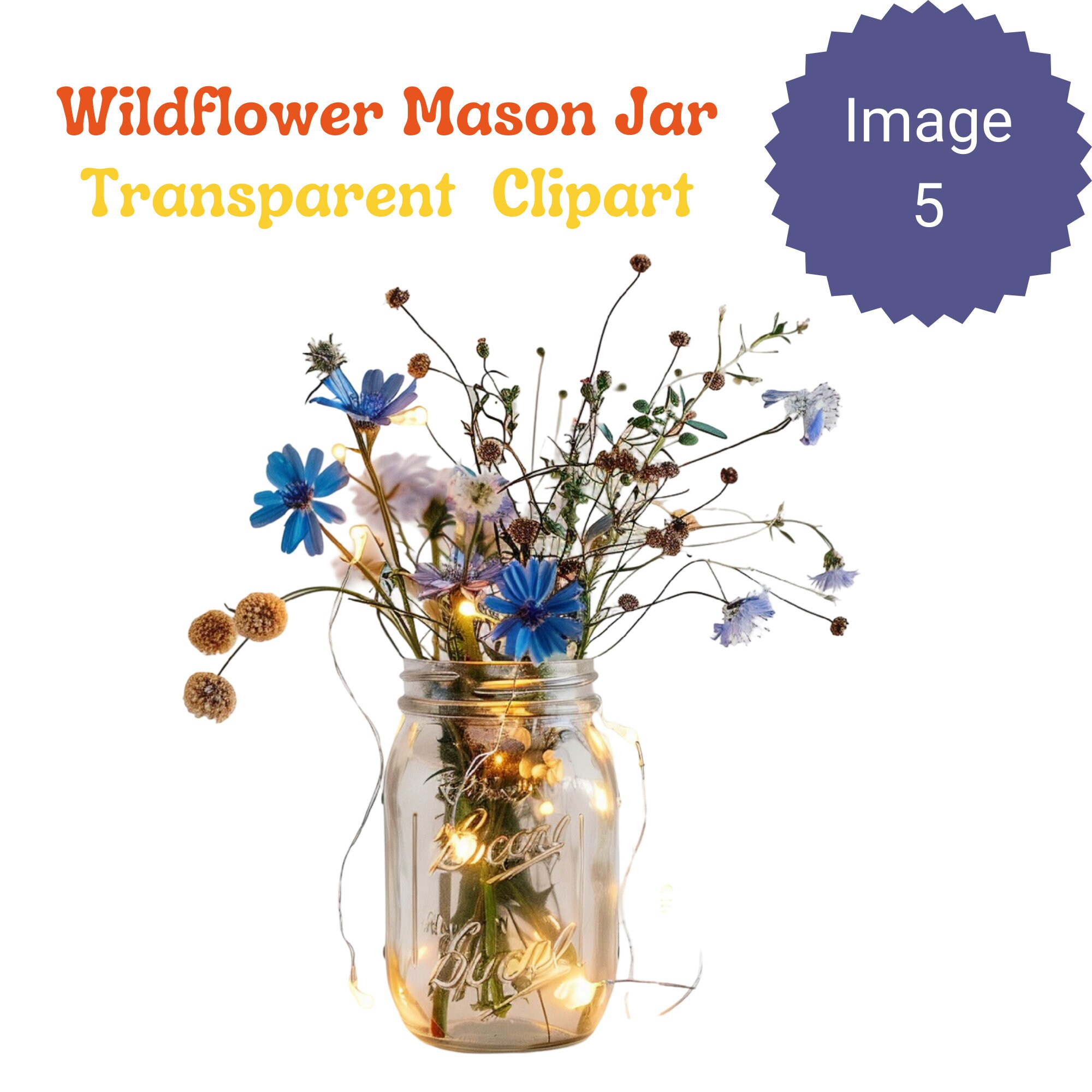 Mason Jar Clipart, Mason Jar Floral Clipart, Wildflower Bouquets Summer ...
