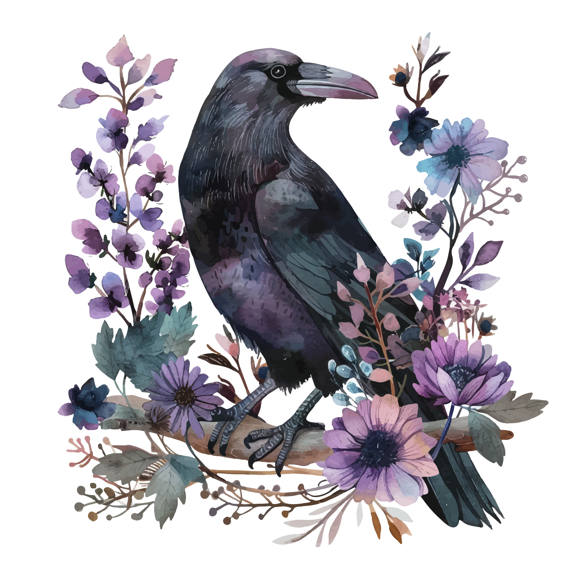 Watercolor Gothic Ravens Clipart, Dark Fantasy Watercolor Witch PNG ...
