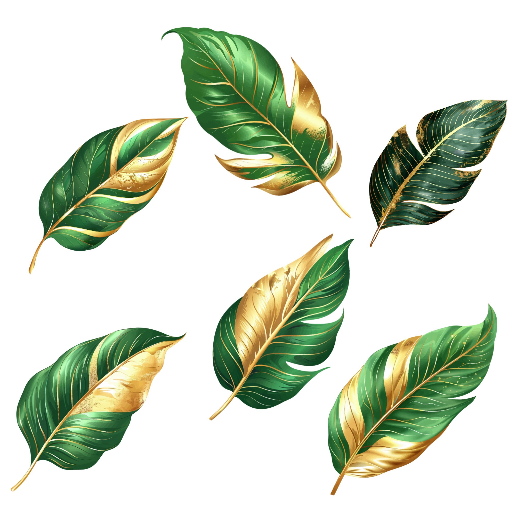 Green and Gold Tropical Leaves Clipart Bundle, Gold Foil Tropical Leaf ...