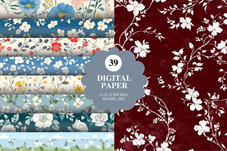Cottagecore Floral Seamless Pattern, Boho Spring Summer Flowers ...