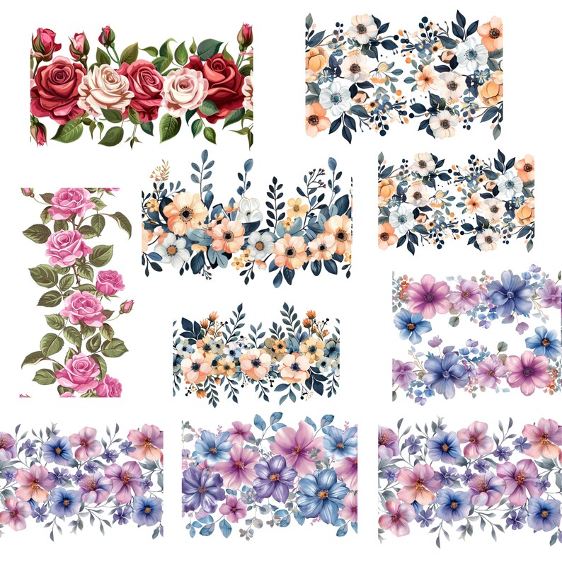 Flower Borders Collection Clipart, 40 PNG Spring Flowers Clipart ...