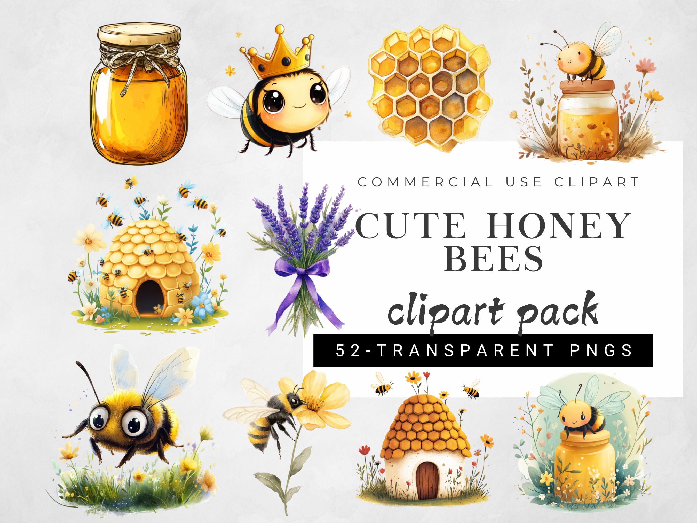 Honey Bee Clipart Bundle, Watercolor Honey Bee Png, Bumblebee Png ...