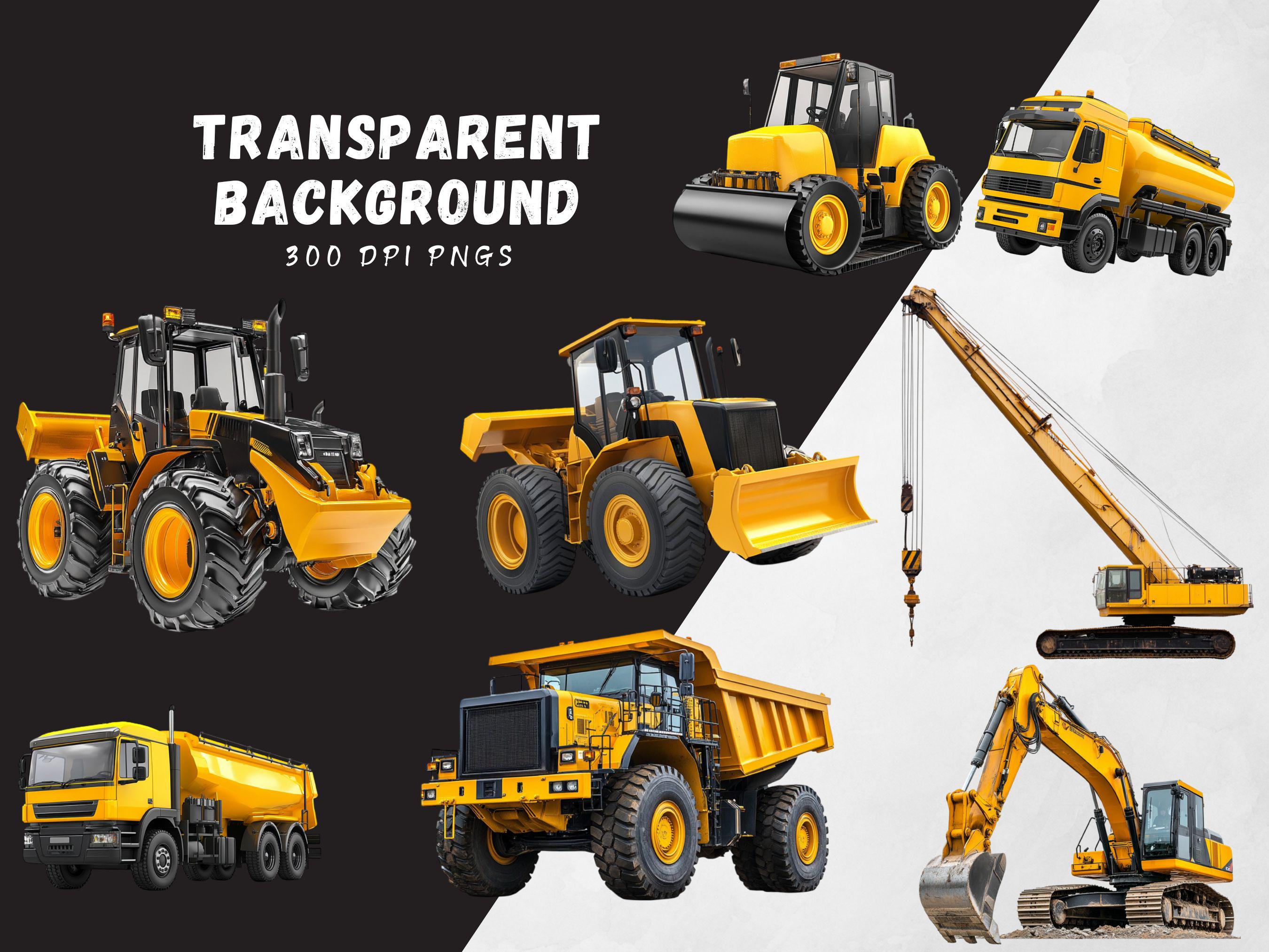 Construction Vehicle Clipart Bundle, Excavator, Dump Truck, Bulldozer ...