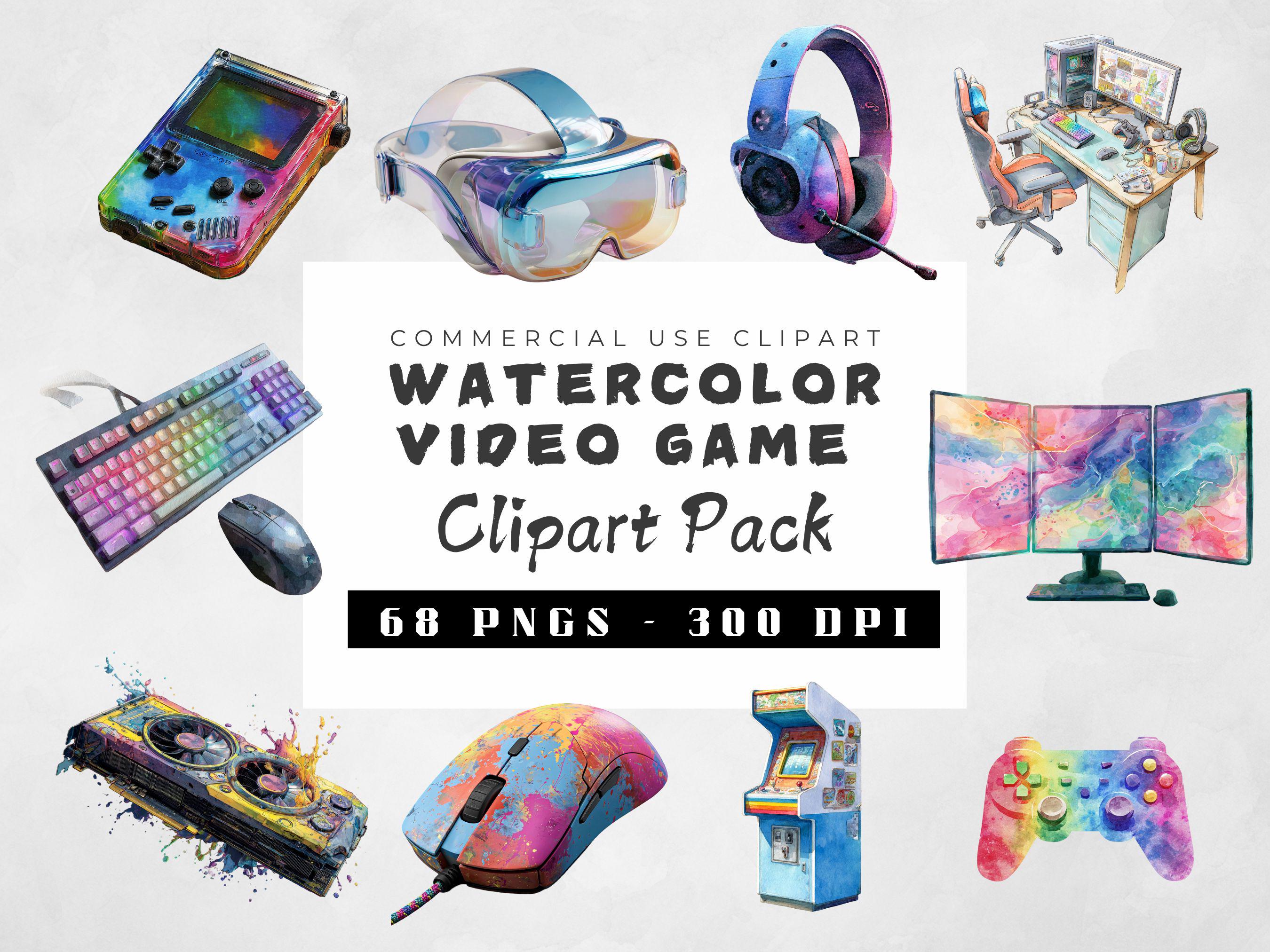 Watercolor Video Game Clipart Bundle, Arcade Gaming Pngs, Gamer Clip ...