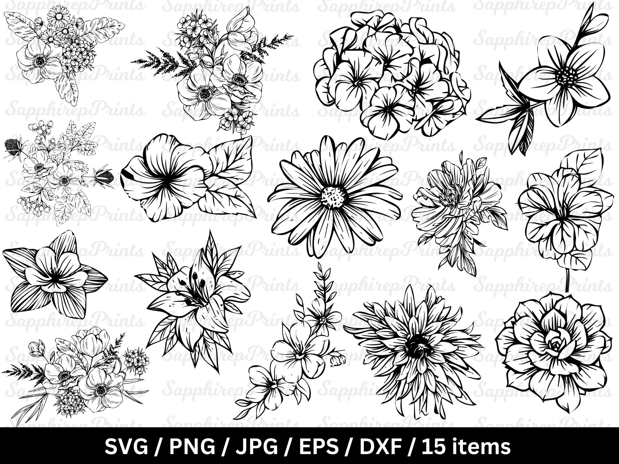 Floral Arrangement Svg, Flower Bouquet Svg Bundle, Wildflower Svg ...