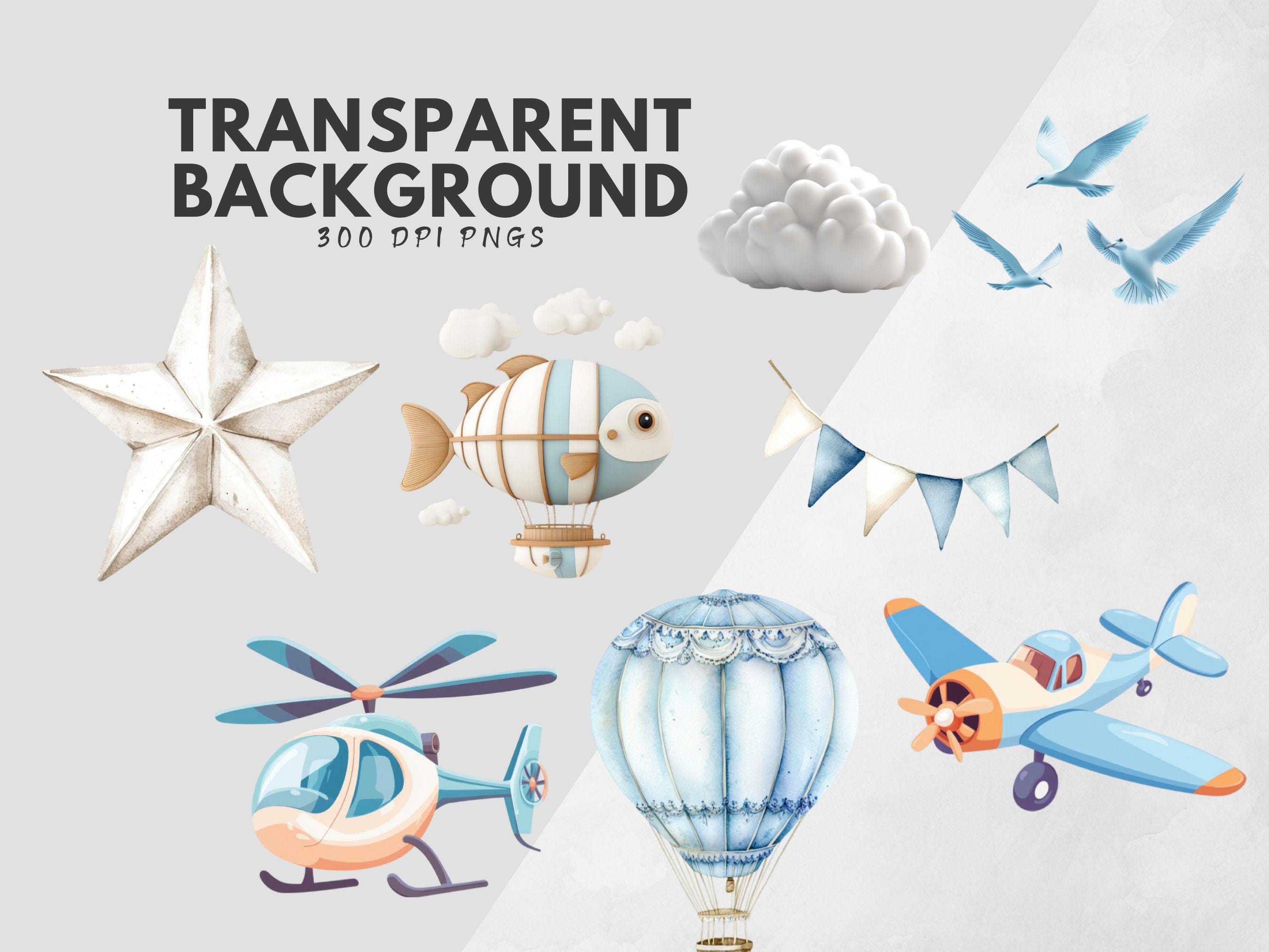Watercolor Air Transport Clipart Set, Helicopter Clip Art, Hot Air ...