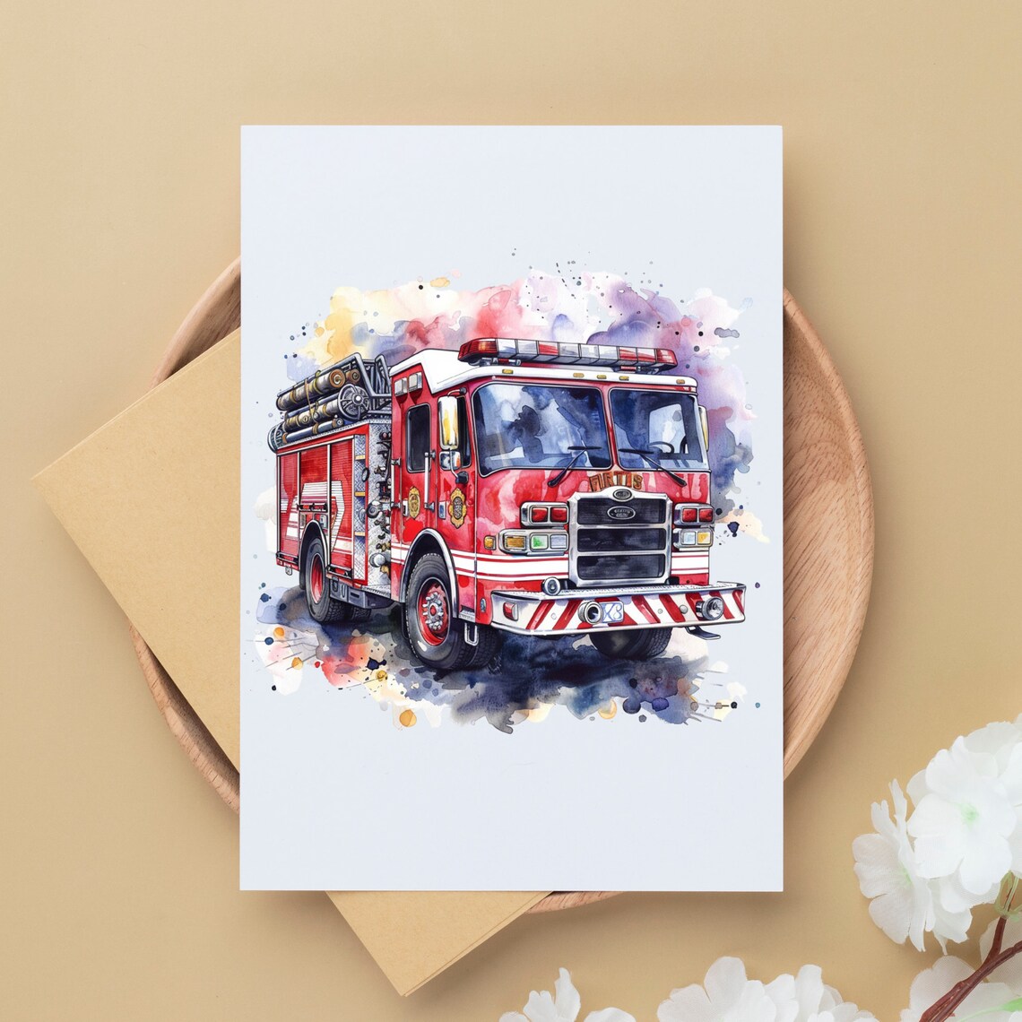 Watercolor Fire Truck Clipart, Fire Truck Png Bundle, Fire Truck ...