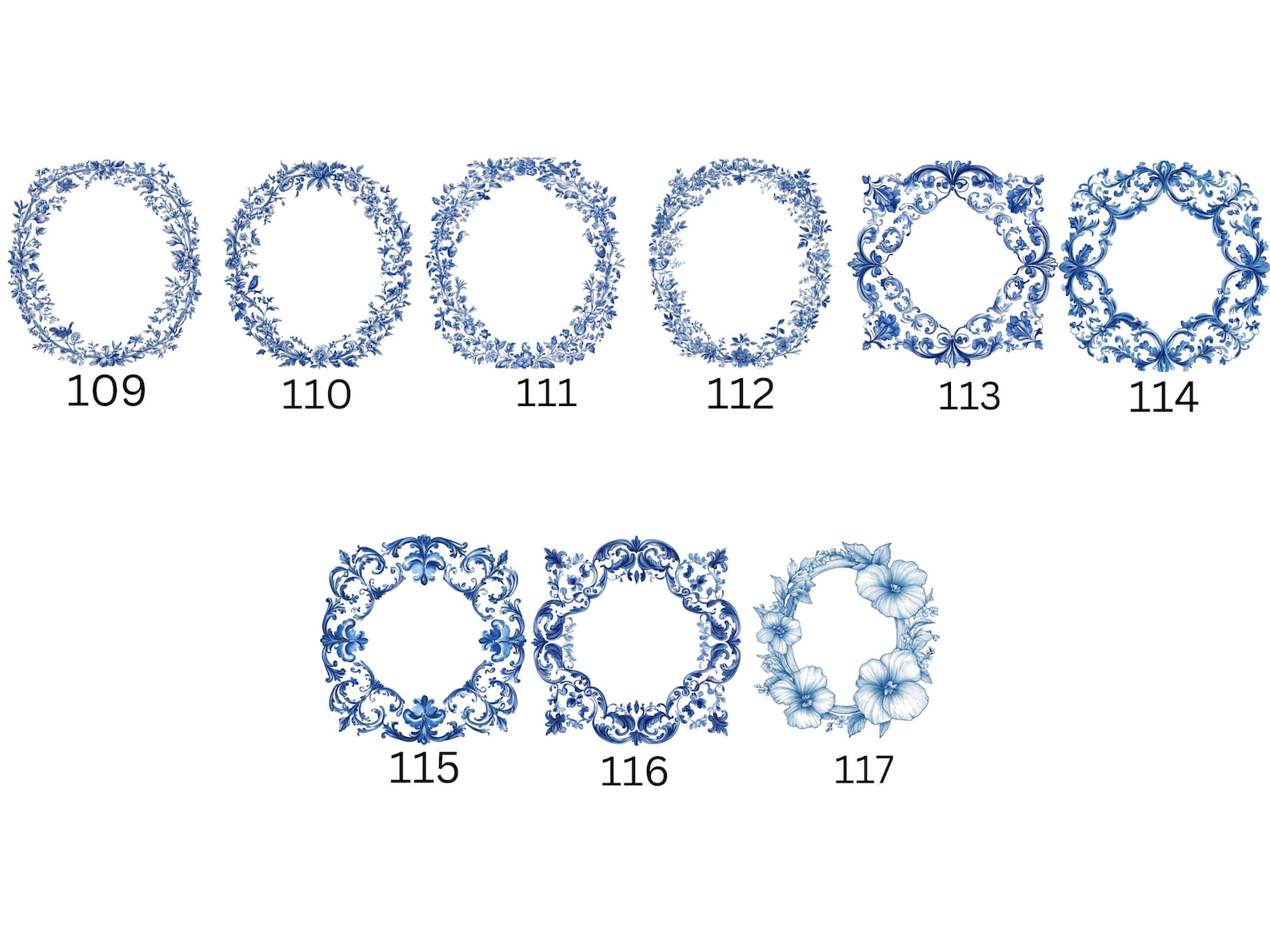 French Blue Frame Clipart Set, Floral Ornate Frame PNG, 117 Watercolor ...