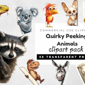 Quirky Peeking Animals Clipart Bundle, Humorous Whimsical Animal, Silly ...