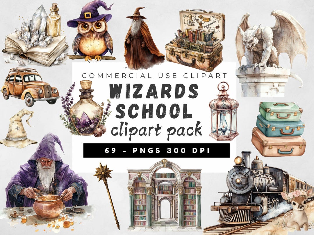 Wizards School Watercolor Clipart Bundle, Magic School Clipart, Witch ...