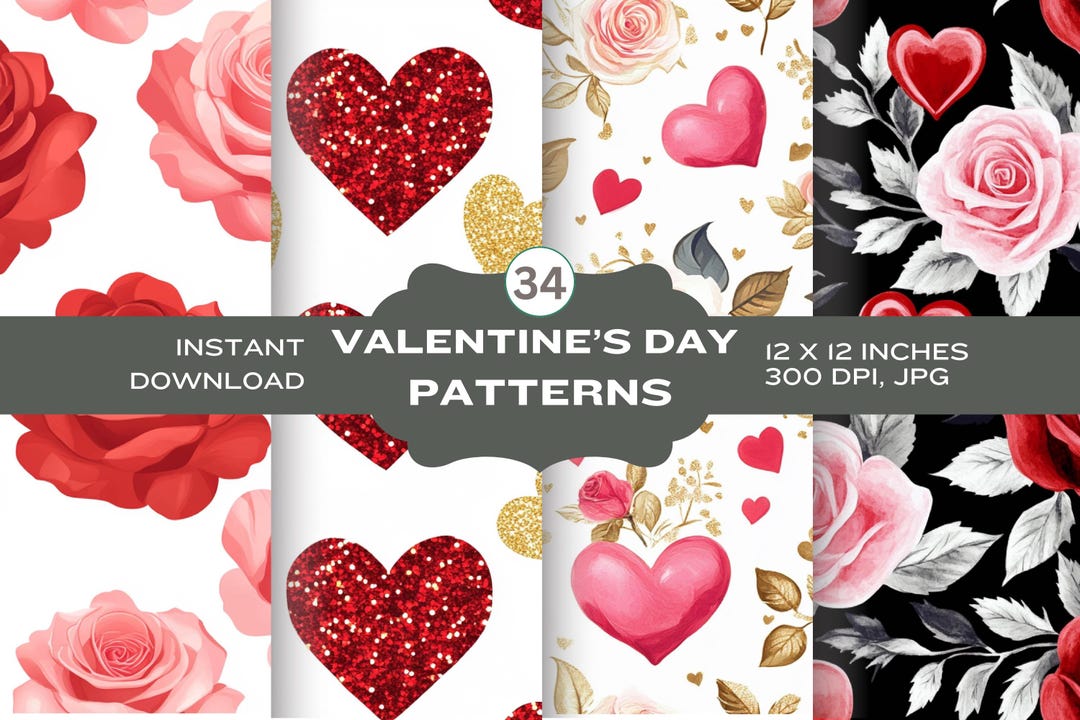 Valentine Day Digital Paper, Seamless Valentine's Day Printable ...
