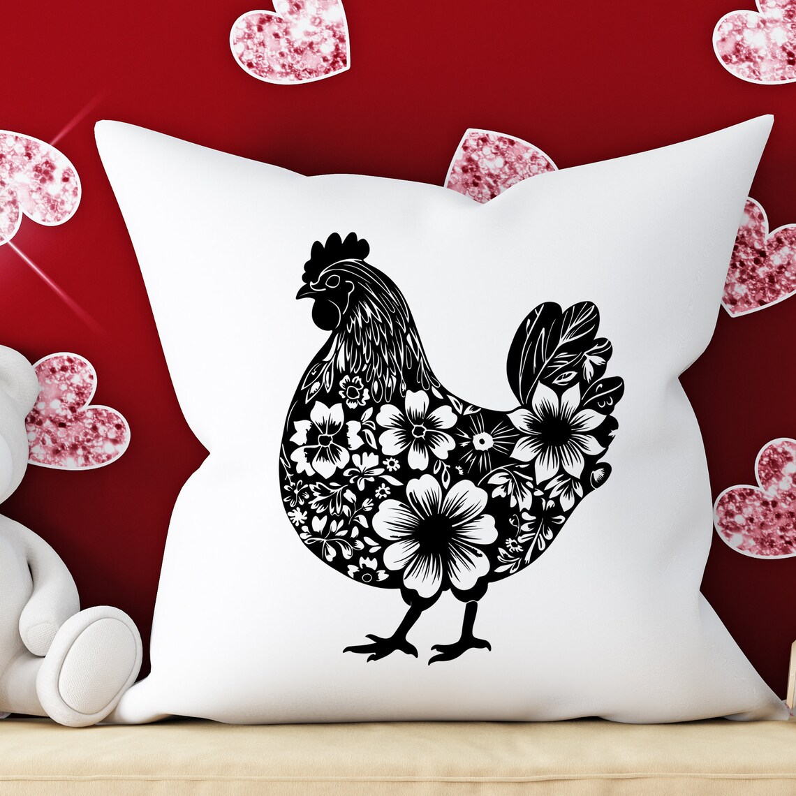 Floral Chicken SVG PNG, Chicken Svg, Farm Animal Svg, Floral Chicken ...